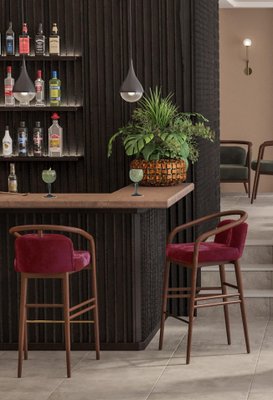 Essex Red Velvet Bar Stool by Javier Gomez
