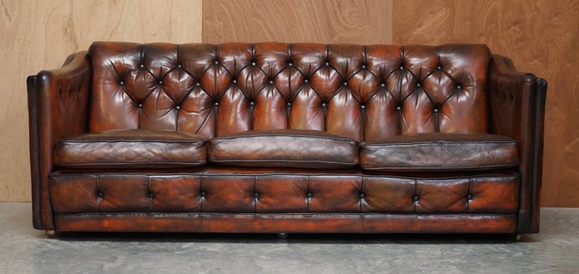 Divano Chesterfield Art Deco in pelle marrone anni 20