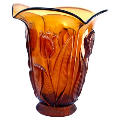 Collectibles Vintage Minimalist Amber Tulip Fluted Glass Vase ...