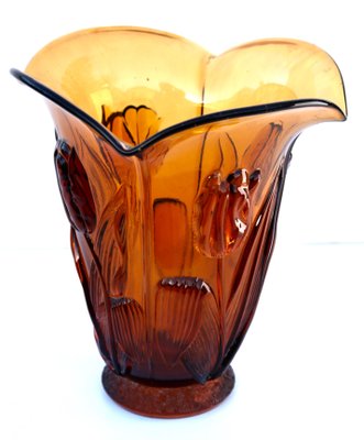 Collectibles Vintage Minimalist Amber Tulip Fluted Glass Vase ...
