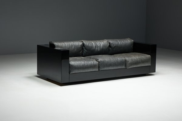 Italian Elephant Grey Leather Saratoga Sofa by Vignelli for Poltronova 1964