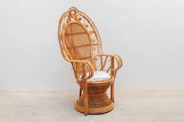 Italian Papasan Bamboo Wicker Lounge Chair 1970s for sale at Pamono