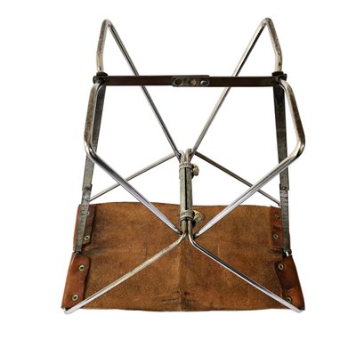 Little Industrial Brown Leather Metal Folding Portable Stool
