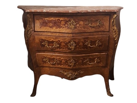 French Louis XV Bombe Chest of Drawers with Marble Top