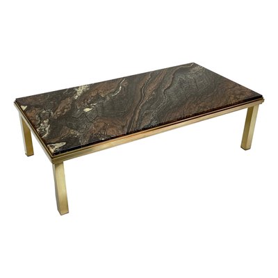 Mid Century Italian Quartzite Marble Brass Coffee Table 1970s for sale at Pamono