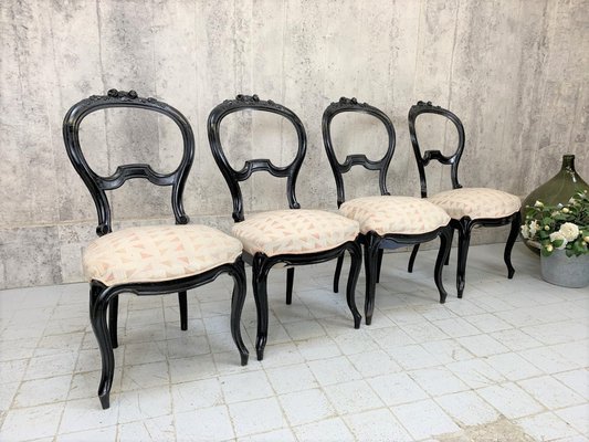 Napoleon III Ebonised Hand Carved Balloon Chairs Set of 4