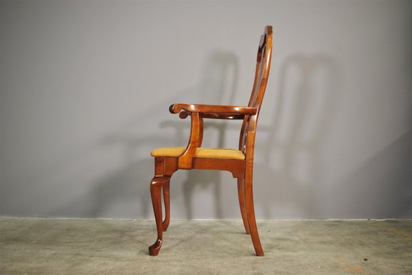 Queen Anne Style Mahogany Leather Armchair 1970s