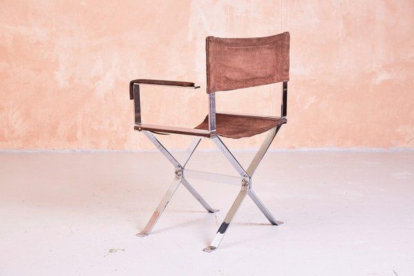 Metal Brown Leather Directors Chair