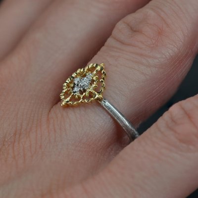 Small Modern Ring in 18 Karat Yellow White Arabesque with Diamonds for sale at Pamono