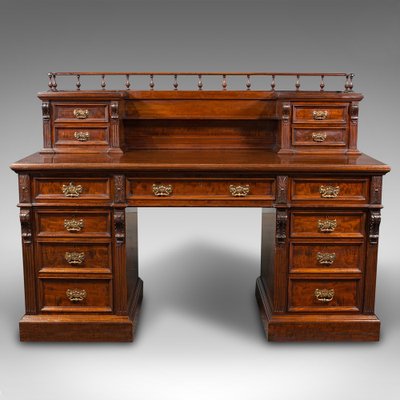 Antique English Satinwood Executive Desk with 13 Drawer