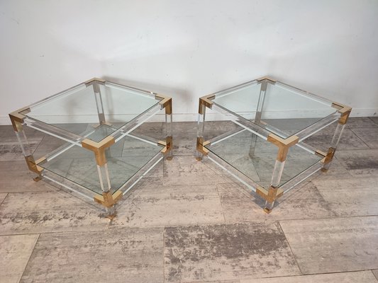 Side Tables in Acrylic Glass and Brass 1970s Set of 2