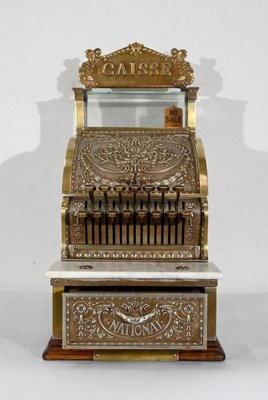 Small Early 20th Century Checked Bronze Model 312 Cash Register from National Cash Register Co