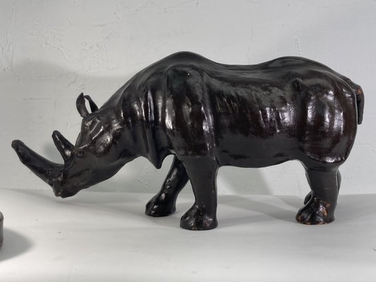 Mid Century Leather Rhino Statue England for sale at Pamono