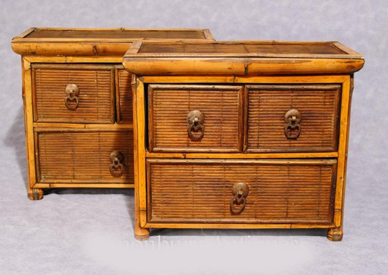 Antique Chinese Chest Drawers in Bamboo 1880 Set of 2 for sale at Pamono