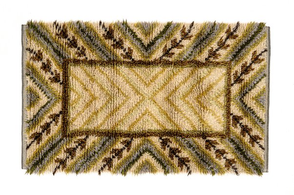 Mid Century Rya Teppich in braun, Geometrisches Design handgeknüpfter ...