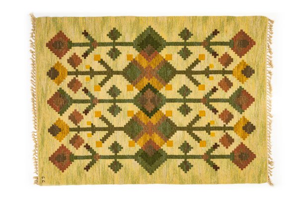 Mid Century Rya Teppich in braun, Geometrisches Design handgeknüpfter ...