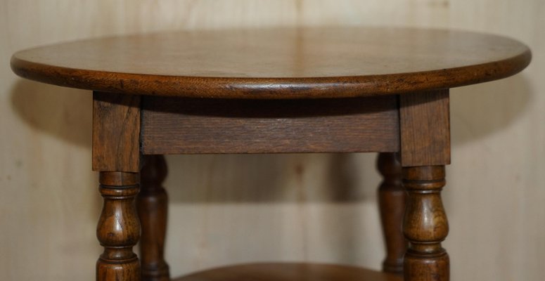 English Oak Side Table with Turned Legs 1900s