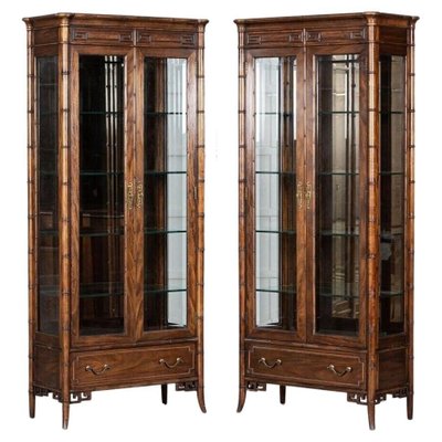 Walnut Faux Bamboo Glazed Display Cabinet