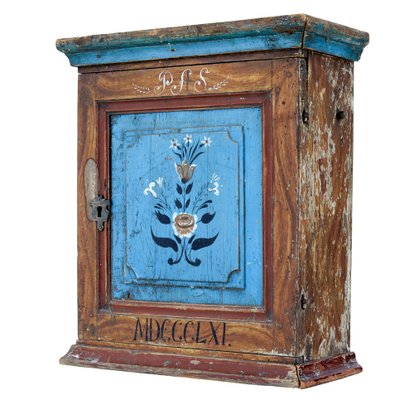 19th Century Swedish Hand Painted Pine Wall Cupboard