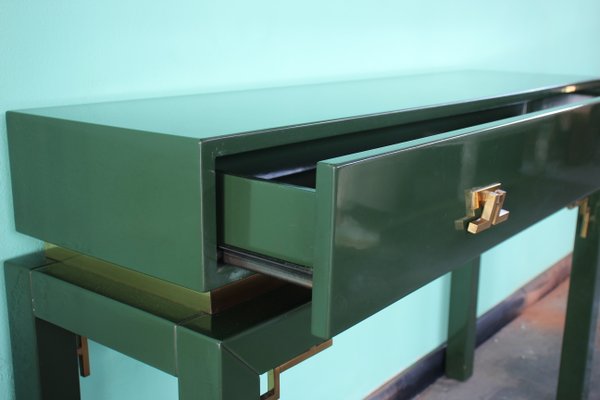 Italian Emerald Green Consolle with Mirror Set of 2