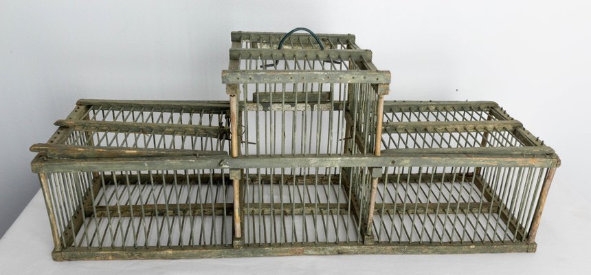 Antique French Country Beech Iron Bird Cage 1890s