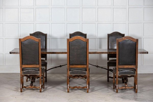 French Louis XIV Style Oak Chairs 1920s Set of 6