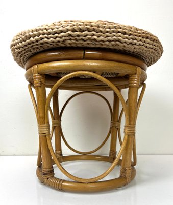 Bamboo Stool with Straw Pillow 1970s