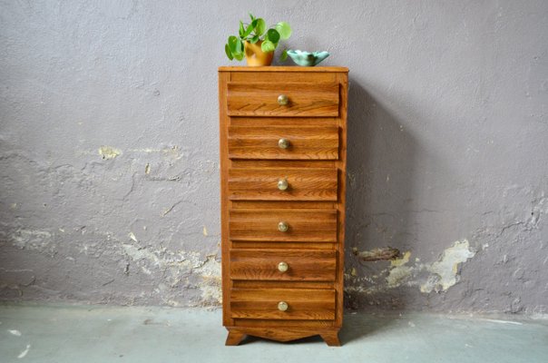 High Chest of Drawers with Compass Feet 1950s