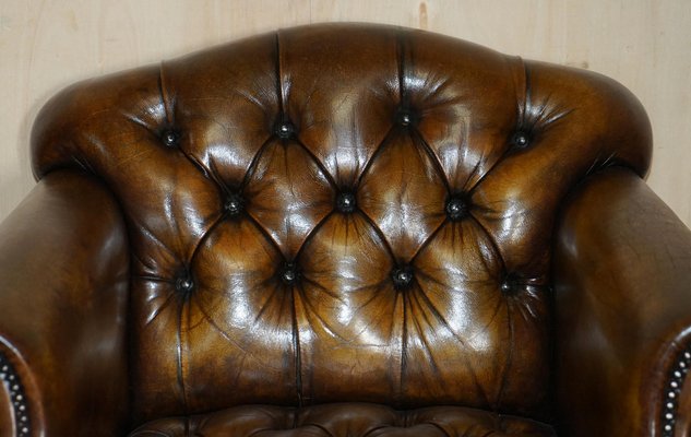 Antique Chesterfield Chair in Cigar Brown Leather 1900 for sale at Pamono
