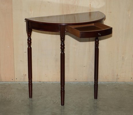 Vintage Demi Lune Console Table with Single Drawer in Flamed Hardwood