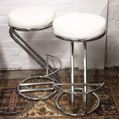 Mid Century White Vinyl Chrome Bar Stools 1960s Set of 2