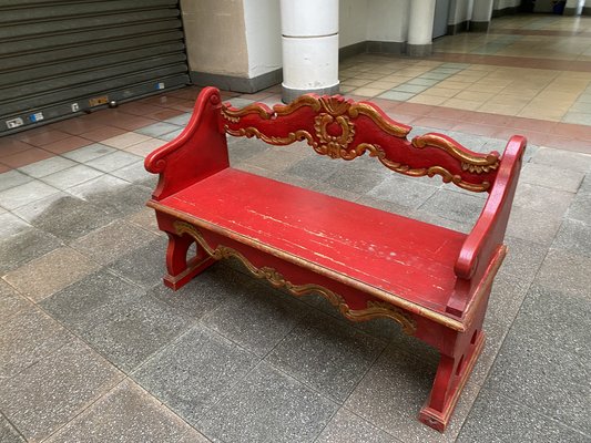 Long Wooden Bench Red Garden Love Seat Furnico Living – Furnico