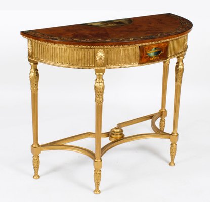19th Century Satinwood Hand Painted Demi Lune Console Table