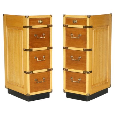 Tall Slim Vintage Military Campaign Bedside Tables with Drawers Set of 2