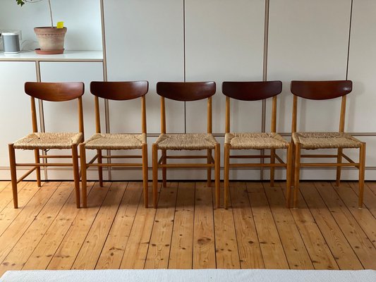 Mid Century Danish Papercord Rushes Chairs 1950s Set of 5