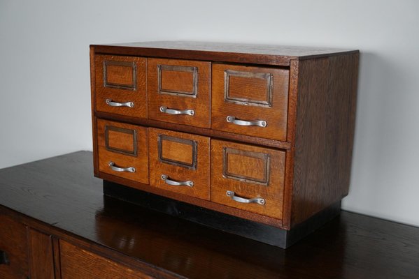 Small Dutch Oak Tabletop Model Apothecary Filing Cabinet 1940s