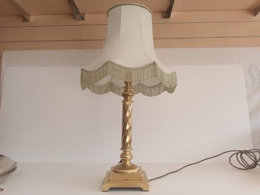 Vintage Brass Table Lamp with Fringe Lampshade 1960s