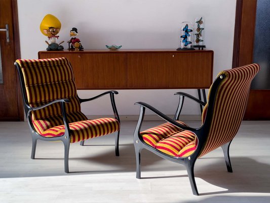 Italienische Mid Century Samtsessel von Ezio Longhi fur Elam 1950er 2er Set bei Pamono kaufen
