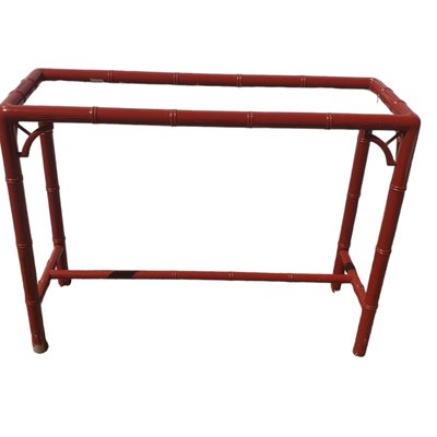 Vintage Red Lacquered Faux Bamboo Console Table