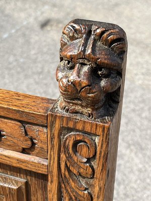 Edwardian Carved Oak Chair with Carved Lion Heads Decoration