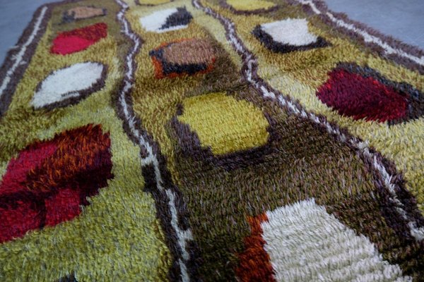 Mid Century Rya Teppich in braun, Geometrisches Design handgeknüpfter ...