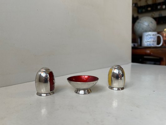 Salz Pfeffer Set aus Sterling Silber Emaille von Volmer Bahner 1960er 3er Set bei Pamono kaufen
