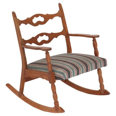 Modern Danish Rocking Chair in Oak Wool Fabric by Henry Kjaernulff 1950s