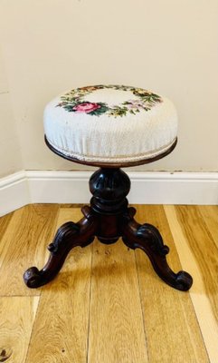 Antique Victorian Walnut Revolving Piano Stool 1860s