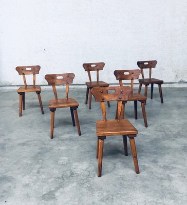 French Folk Art Rustic Dining Chair Set in Oak 1940s Set of 6 for sale at Pamono