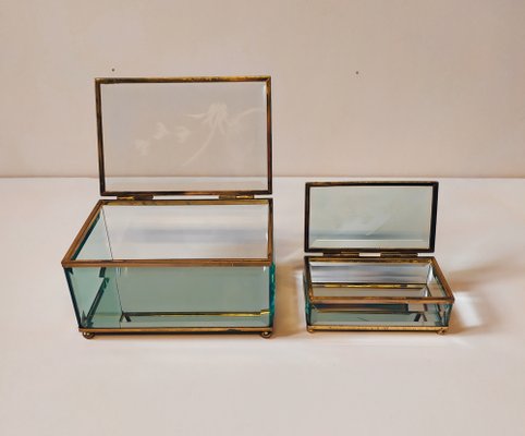 Vintage Brass And Glass Boxes