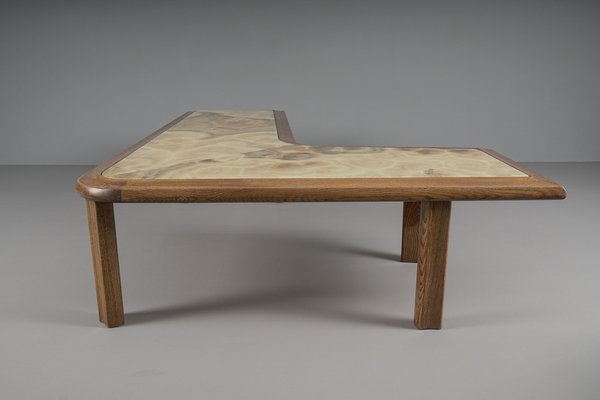 Large Mid Century Modern Oak and Onyx Boomerang Coffee Table 1960s for sale at Pamono
