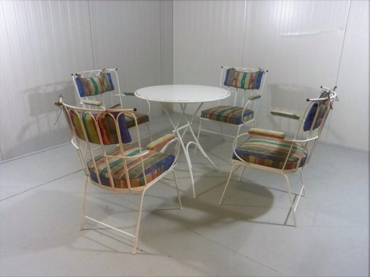 Mid Century Wrought Iron Garden Table and Chairs 1960s Set of 5