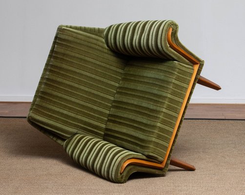 German Green Striped Velvet Armchair 1950s