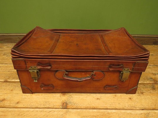 Antique Leather Portmanteau Expanding Suitcase 1890s